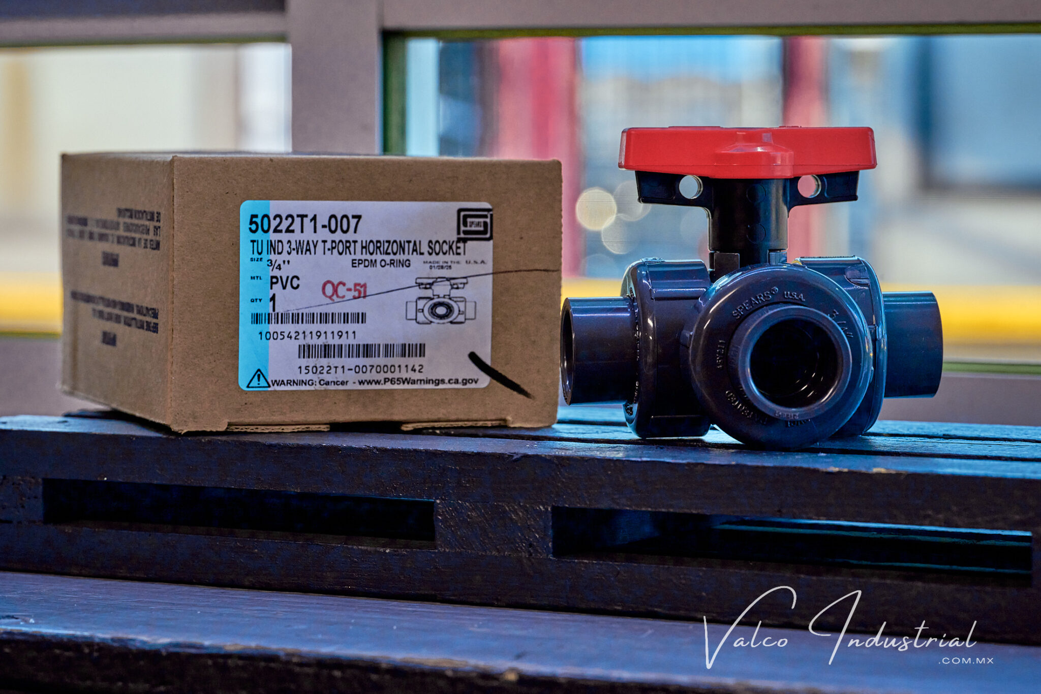 5022T1-007 Válvula de PVC True Union 2000 Industrial 3 Vías, Puerto en T, Horizontal, Spears ...